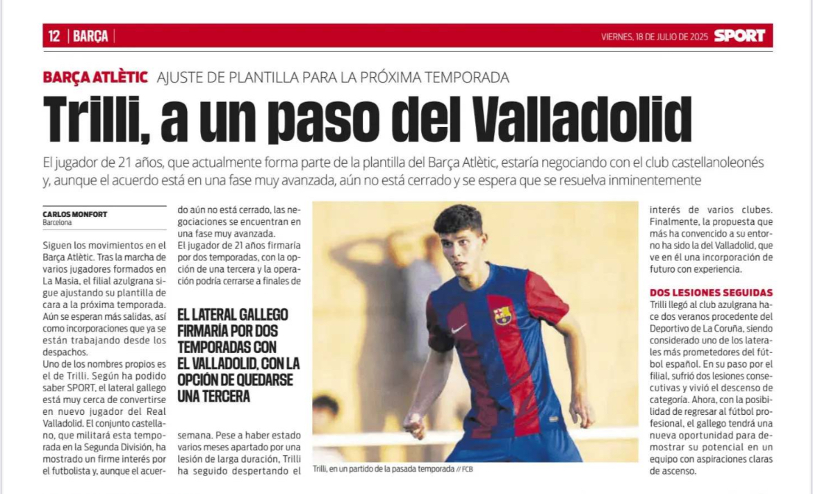El fichaje de Trilli por el Real Valladolid en la edición impresa del ...